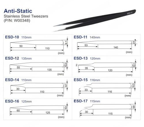 ESD-10 Anti Static Stainless Steel Tweezers