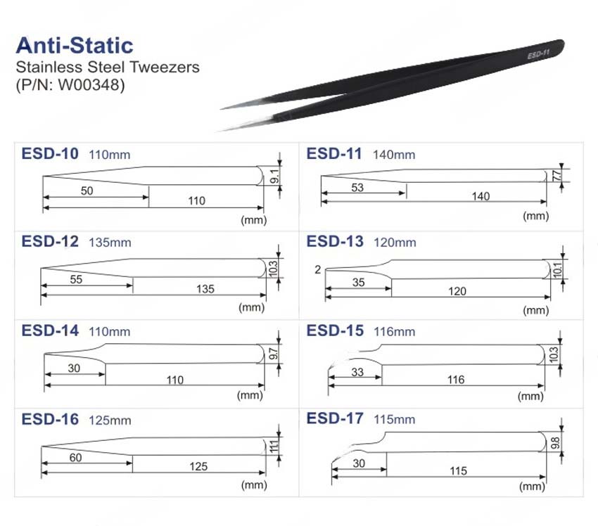 ESD-10 Anti Static Stainless Steel Tweezers